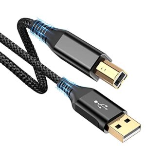 sweguard printer cable 10ft, usb 2.0 printer cable usb-a to usb-b cable, high speed nylon braided scanner printer cord for hp canon dell epson brother lexmark xerox samsung piano dac & more-black