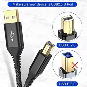 sweguard Printer Cable 10ft, USB 2.0 Printer Cable USB-A to USB-B Cable, High Speed Nylon Braided Scanner Printer Cord for HP Canon Dell Epson Brother Lexmark Xerox Samsung Piano DAC & More-Black