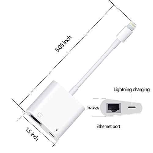 Lightning to RJ45 Ethernet LAN Network Adapter with Charge Port for Select iPhone,iPad Models 100Mbps Charging Plug and Play