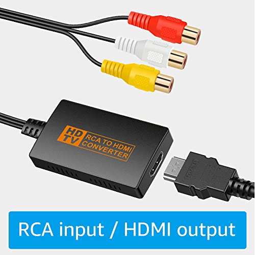 ZUKVYE RCA to HDMI Converter, AV to HDMI Adapter Support 1080P PAL/NTSC Compatible with PS one, PS2, PS3, STB, Xbox, VHS, VCR, Blue-Ray DVD Players（ with HDMI Cable ）