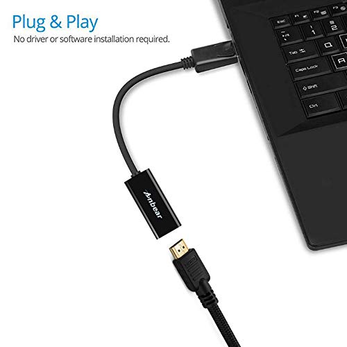 Anbear DisplayPort to HDMI Adapter, Display Port to HDMI Cable(Male to Female) for DisplayPort Enabled Desktops and Laptops Connect to HDMI Displays (1, Black)