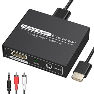 hdmi audio extractor,4k hdmi to hdmi with audio 3.5mm aux stereo and l/r rca audio out,hdmi audio converter adapter splitter support 4k 1080p 3d compatable for ps3 xbox fire stick.