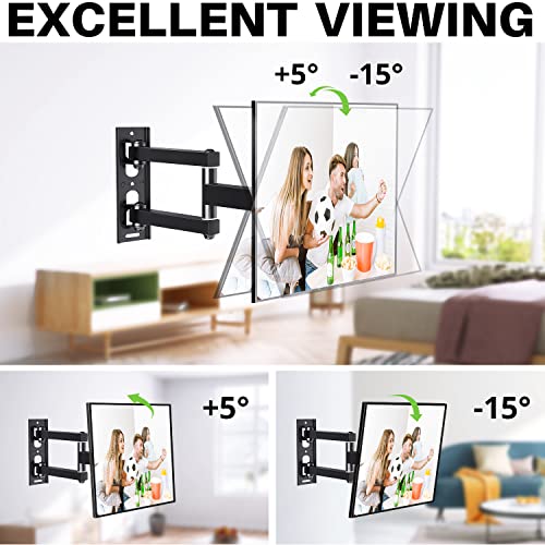 USX MOUNT Full Motion TV Monitor Wall Mount for Most 13-42 inch Flat Curved Screen TVs & Monitors Up to 55lbs, Single Stud TV Mount Bracket Articulating Arms Swivel Tilt Extension, Max VESA 200x200mm