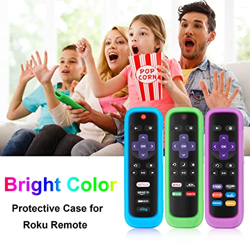 4Pack Case for Roku Remote, Cover for Hisense / TCL Roku TV Steaming Stick / Express Universal Replacement Controller Silicone Sleeve Skin Glow in The Dark Green Sky Purple Red