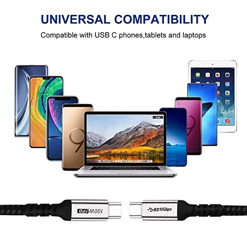 Short USB C to USB C Cable (1.5ft 2 Packs), 3.1 Gen 2 10Gbps 100W 4K USB C Video High Speed Data Transfer Fast Charging Cord Compatibile with Samsung Galaxy T5 LaCie SSD, MacBook, Display Monitor