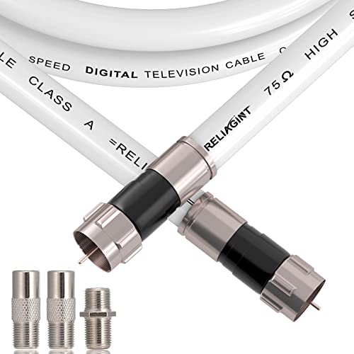 RELIAGINT 50ft White RG6 Coaxial Cable with F Connector, F81 Female Extension Adapter, Low Loss High-Speed Coax Cable Cord Extender for HD TV, Dish, Satellite, Antenna, TV Cable 50'