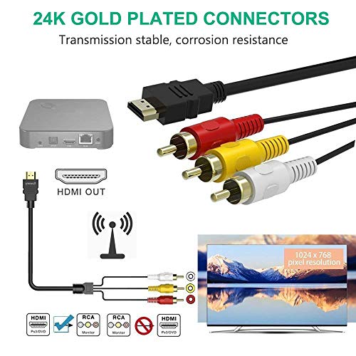 HDMI to RCA Cable, 1080P 5ft/1.5m HDMI Male to 3-RCA Video Audio AV Cable Connector Adapter Transmitter for TV HDTV DVD