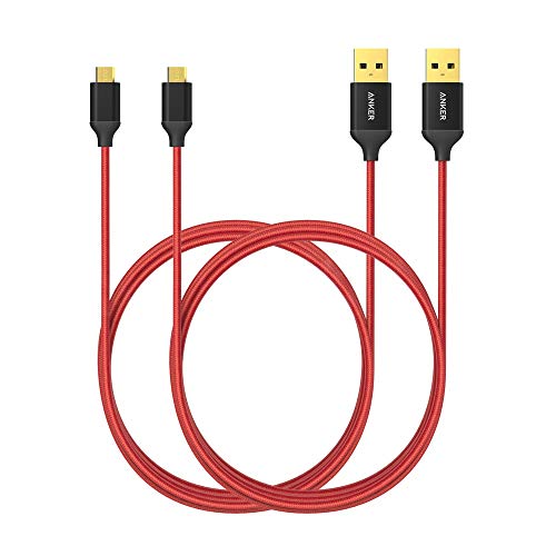 [2-Pack] Anker 6ft / 1.8m Nylon Braided Tangle-Free Micro USB Cable with Gold-Plated Connectors for Android, Samsung, HTC, Nokia, Sony and More (Red)