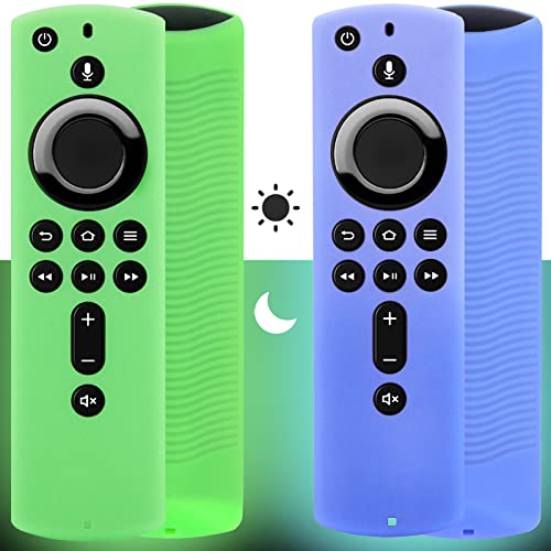 [2 Pack] Firestick Remote Cover Case (Glow in the Dark) Compatible with Fire TV Stick 4K Alexa Voice Remote Control (Green & Sky Blue)