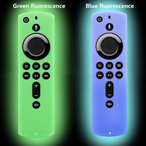 [2 Pack] Firestick Remote Cover Case (Glow in the Dark) Compatible with Fire TV Stick 4K Alexa Voice Remote Control (Green & Sky Blue)