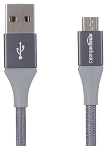 amazon basics double braided nylon usb 2.0 a to micro b cable, 10 feet, dark gray