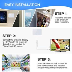 1byone Amplified HD Digital TV Antenna - Support 4K 1080p and All Older TV's - Indoor Smart Switch Amplifier Signal Booster - Coax HDTV Cable/AC Adapter