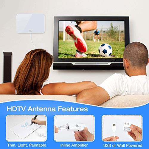 1byone Amplified HD Digital TV Antenna - Support 4K 1080p and All Older TV's - Indoor Smart Switch Amplifier Signal Booster - Coax HDTV Cable/AC Adapter