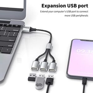 3 in 1 USB Splitter Cable, MOGOOD USB Power Splitter 1 Male to 3 Female USB 2.0 Adapter 1 to 3 USB Splitter USB Extension Cable USB multiport for Charging/Data Transfer/Laptop/Mac