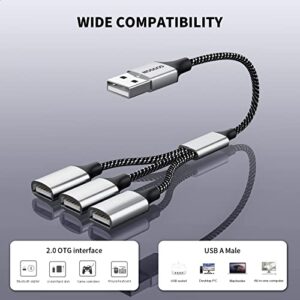 3 in 1 USB Splitter Cable, MOGOOD USB Power Splitter 1 Male to 3 Female USB 2.0 Adapter 1 to 3 USB Splitter USB Extension Cable USB multiport for Charging/Data Transfer/Laptop/Mac