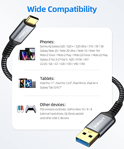 SUNGUY USB C Android Auto Cable 1FT, USB C to USB 3.1 USB 3.2 Gen2 10Gbps USB A to C Data Fast Charging Cable Compatible with Samsung Galaxy S21 S20 S10 S10E Note 20, USB C External C SSD, Pixel