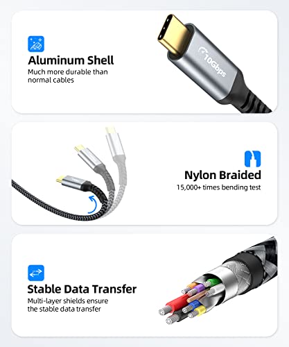 SUNGUY USB C Android Auto Cable 1FT, USB C to USB 3.1 USB 3.2 Gen2 10Gbps USB A to C Data Fast Charging Cable Compatible with Samsung Galaxy S21 S20 S10 S10E Note 20, USB C External C SSD, Pixel