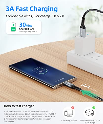 SUNGUY USB C Android Auto Cable 1FT, USB C to USB 3.1 USB 3.2 Gen2 10Gbps USB A to C Data Fast Charging Cable Compatible with Samsung Galaxy S21 S20 S10 S10E Note 20, USB C External C SSD, Pixel