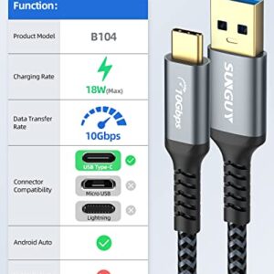 SUNGUY USB C Android Auto Cable 1FT, USB C to USB 3.1 USB 3.2 Gen2 10Gbps USB A to C Data Fast Charging Cable Compatible with Samsung Galaxy S21 S20 S10 S10E Note 20, USB C External C SSD, Pixel