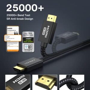 8K HDMI Cable 2.1 Certified 48Gbps 6.6ft/2m IVANKY Ultra High Speed HDMI 2.1 Cable Braided Cord 8K@60Hz 4K@120Hz, DTS:X, eARC HDR 12 HDCP 2.2&2.3, RTX 3090, Dolby for Roku TV/PS5/PS4/Xbox/HDTV/Blu-ray