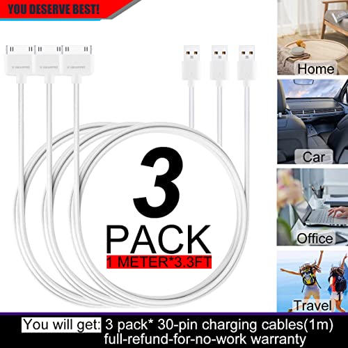 iPhone 4 Charger Cables (3 Pack 3.3 Ft) 30 Pin to USB Fast Charge & Sync Charging Cable Certified for Old Apple iPhone 4s / 4, 3G / 3GS, Old iPad 1/2/3, Old iPod Touch, Old iPod Nano