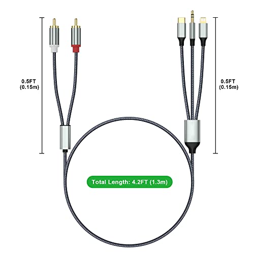 Lightning to RCA Cable Audio Aux Adapter,RCA to 3.5mm Cable，USB C to 2 RCA Audio Cable， (3 in 1 Audio Cable) for Power Amplifier, Car, Home Theater, Speaker and More(Lightning Compatible)