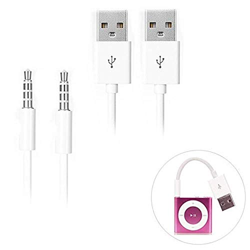 iPod Shuffle Cable, iAbler 2 Pack 3.5mm Jack/Plug to USB USB Power Charger Sync Data Transfer Cable for iPod Shuffle 3rd 4th 5th MP3/MP4