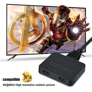 HDMI Splitter 4K@60Hz, avedio links HDMI Splitter 1 in 2 Out, HDMI Splitter for Dual Monitors Only Duplicate/Mirror Screens, Support HDMI2.0b, HDCP2.2, 18.5Gbps, Auto Scaling, Full HD 1080P 3D