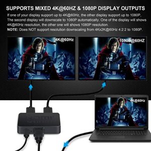 HDMI Splitter 4K@60Hz, avedio links HDMI Splitter 1 in 2 Out, HDMI Splitter for Dual Monitors Only Duplicate/Mirror Screens, Support HDMI2.0b, HDCP2.2, 18.5Gbps, Auto Scaling, Full HD 1080P 3D