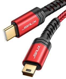 jsaux mini usb to type c cable, usb c to mini usb 6.6ft cable charging cord for gopro hero 3+, ps3 controller, mp3 player, dash cam, digital camera, gps receiver, pdas and more mini b devices 2m/red