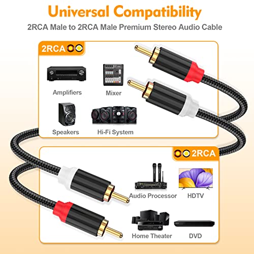 HOSONGIN RCA Cables 3.3ft 2 Pack[Hi-Fi Sound, Nylon Braided, Shielded], 2-Male to 2-Male RCA Audio Stereo Subwoofer Cable Auxiliary Cord for Home Theater, HDTV, Amplifiers, Hi-Fi Systems, Speakers