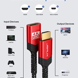 JSAUX HDMI Extension Cable 3.3FT, 4K 60Hz High Speed HDMI Extender Cord Male to Female Adapter Connector (HDR HDCP 2.2), Compatible with Roku TV Streaming Stick, Bluray Player, HDTV, Laptop, PC - Red