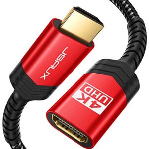 JSAUX HDMI Extension Cable 3.3FT, 4K 60Hz High Speed HDMI Extender Cord Male to Female Adapter Connector (HDR HDCP 2.2), Compatible with Roku TV Streaming Stick, Bluray Player, HDTV, Laptop, PC - Red