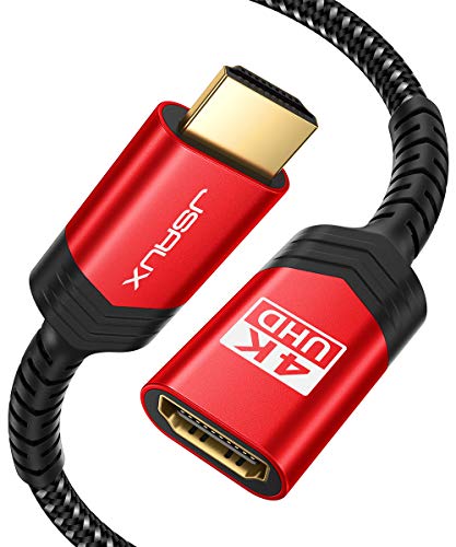 JSAUX HDMI Extension Cable 3.3FT, 4K 60Hz High Speed HDMI Extender Cord Male to Female Adapter Connector (HDR HDCP 2.2), Compatible with Roku TV Streaming Stick, Bluray Player, HDTV, Laptop, PC - Red