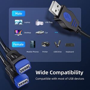 ANDTOBO USB Splitter, USB 2.0 Y Splitter Charger Cable 1 Male to 2 Female Power Cord Extension Hub Adapter for Car/Laptop/LED Etc,Navy