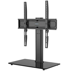 bontec universal swivel tv stand base, table top tv stand for 26-55 inch led oled flat curved screens, height adjustable tv mount stand with glass base hold up to 99lbs, max vesa 400x400mm