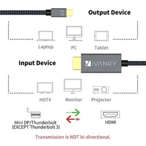 IVANKY Mini Displayport to HDMI Cable 10ft [Nylon Braided, Aluminum Shell] Mini DP to HDMI Cable for MacBook Air/Pro, Surface Pro/Dock, Monitor, Projector, More - Space Grey