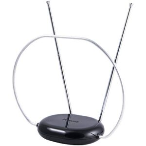 philips rabbit ears indoor tv antenna, dipoles and circular loop, tabletop antenna, digital, smart tv compatible, hdtv antenna, 4k 1080p vhf uhf, 5ft coaxial cable, black, sdv8201b/27