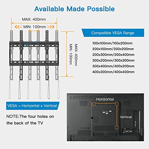 Pipishell Tilt TV Wall Mount Bracket for Most 26-55 Inch LED LCD OLED Flat Curved Screen TVs up to 99lbs Max VESA 400x400mm, Low Profile and 8 Degrees Tilting TV Mount Fits 16 inch Wood Stud spacing