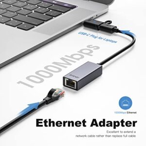 BYEASY USB to Ethernet Adapter, USB C to Ethernet RJ45 Adapter, Gigabit LAN Network Adapter Supporting 10/100/1000 Mbps for MacBook Pro / Air, iPad Pro, iMac, XPS, Surface Pro, Notebook Laptop, Switch