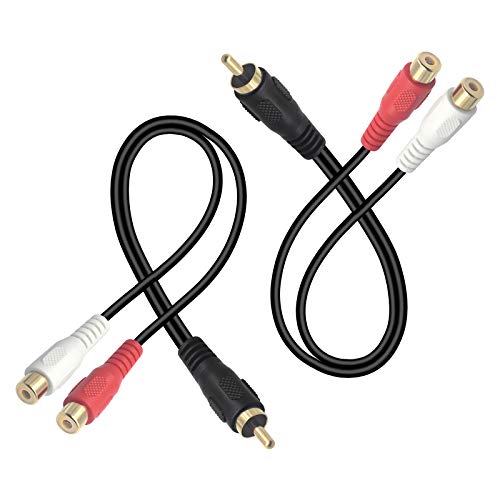 VCELINK RCA Y Splitter (8 Inch), 1 Male to 2 Female Stereo Audio Cable, Gold Plated Dual RCA Female Adapter for Subwoofer, Car Radio, Amplifier, TV, Digital Audio, 2 Pack