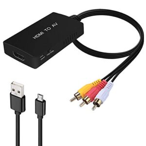 cikiaer hdmi to rca, hdmi to av converter, hdmi to older tv video audio converter adapter for apple tv, roku, fire stick, xiaomi mi box ect -black