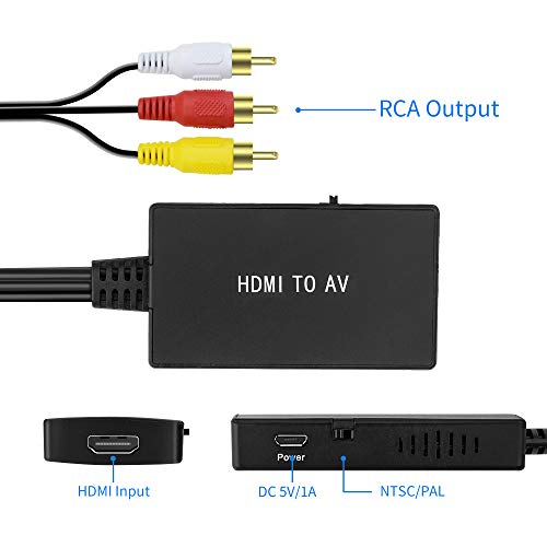 CIKIAER HDMI to RCA, HDMI to AV Converter, HDMI to Older TV Video Audio Converter Adapter for Apple TV, Roku, Fire Stick, Xiaomi Mi Box ect -Black