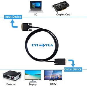 DVI to VGA Cable, DVI-D 24+1 to VGA 6 Feet Cable Male to Male Gold-Plated Cord for Computer, PC Host, Laptop, Graphics Card to HDTV, LG HP Dell Monitor, Display Screen and Projector