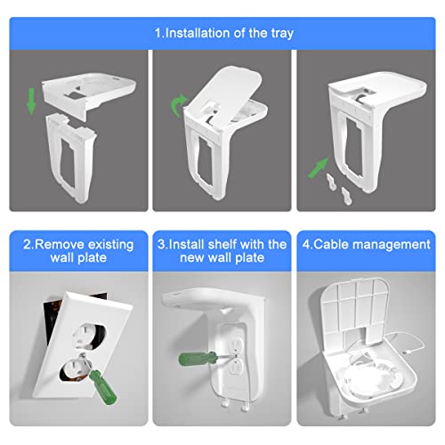 Suptek Wall Outlet Shelf, Home Wall Shelf Organizer for Outlets, Perfect for Bathroom, Kitchen, Bedrooms,Ideal for Cell Phone,Speaker up to 20lbs,With Cable Management and Detachable Hooks,White(S3W)