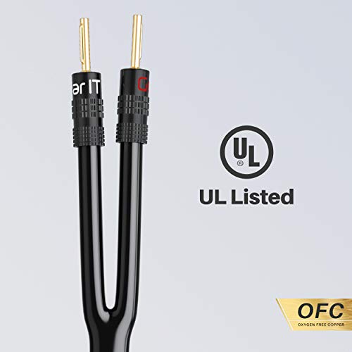 GearIT 12AWG Speaker Cable Wire with Gold-Plated Banana Tip Plugs (10 Feet) in-Wall CL2 Rated, Heavy Duty Braided, 99.9% Oxygen-Free Copper (OFC) - Black, 10ft