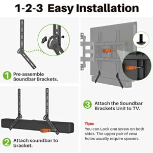 USX MOUNT Sound Bar Mount Under TV, Adjustable Angle Soundbar Mount, Universal Sound Bar Shelf Mount up to 22 Lbs, Soundbar TV Mount with L-Shaped Hooks for Bottom Hole