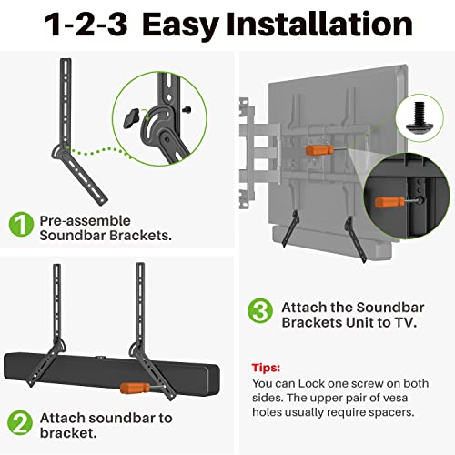 USX MOUNT Sound Bar Mount Under TV, Adjustable Angle Soundbar Mount, Universal Sound Bar Shelf Mount up to 22 Lbs, Soundbar TV Mount with L-Shaped Hooks for Bottom Hole