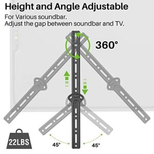 USX MOUNT Sound Bar Mount Under TV, Adjustable Angle Soundbar Mount, Universal Sound Bar Shelf Mount up to 22 Lbs, Soundbar TV Mount with L-Shaped Hooks for Bottom Hole