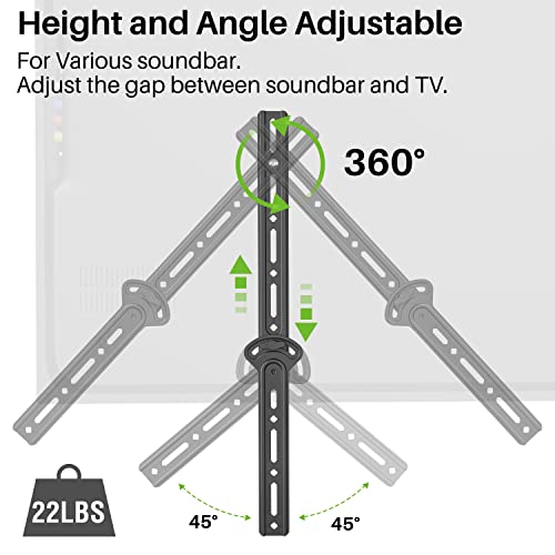 USX MOUNT Sound Bar Mount Under TV, Adjustable Angle Soundbar Mount, Universal Sound Bar Shelf Mount up to 22 Lbs, Soundbar TV Mount with L-Shaped Hooks for Bottom Hole